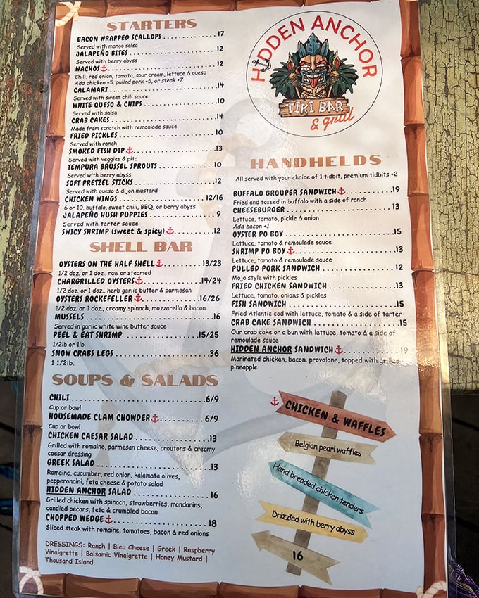 This menu isn't just a list of food&mdash;it's a treasure map where X marks the spot for seafood delights and that famous cheeseburger locals can't stop talking about.