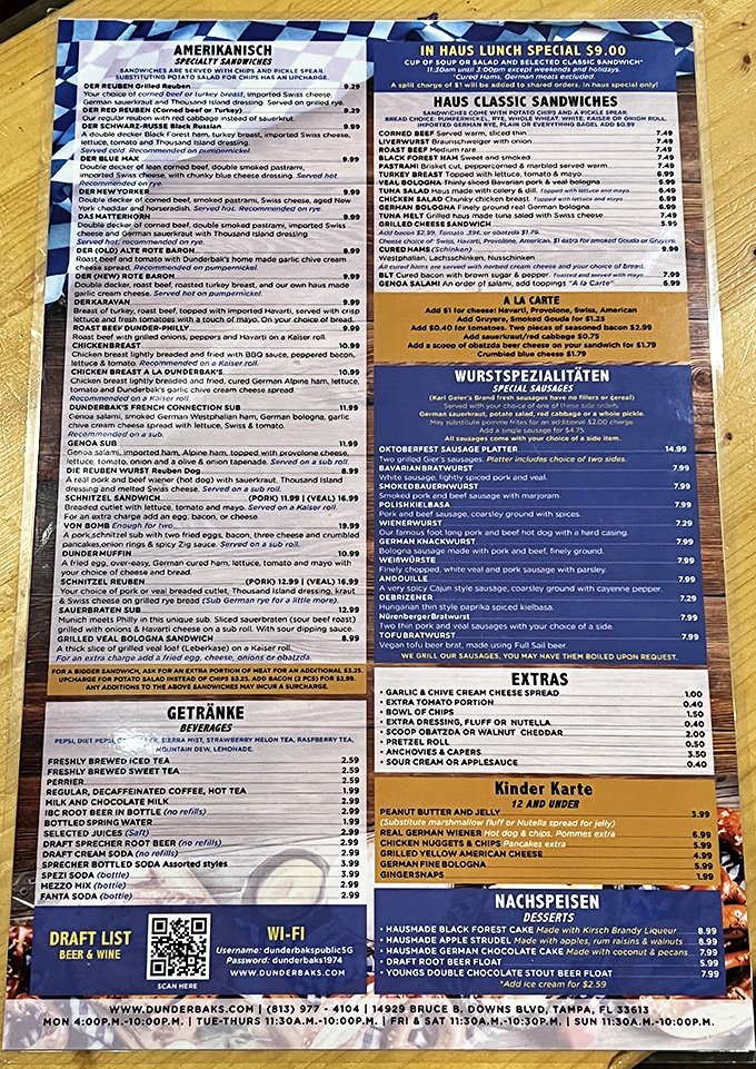 This menu isn't just reading material &ndash; it's a passport to flavor country where "Wurstspezialit&auml;ten" is your new favorite word.