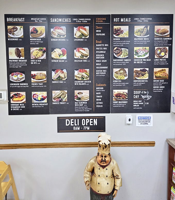 A menu board that reads like a European passport, with breakfast options that make hitting snooze a cardinal sin.