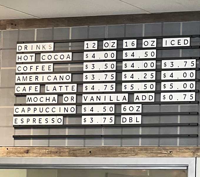The menu board speaks the universal language of coffee lovers everywhere. Your caffeine chariot awaits!