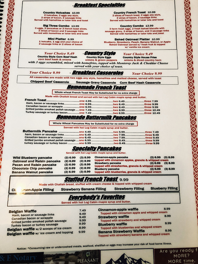 This menu isn't just reading material &ndash; it's a roadmap to happiness with pit stops at Buttermilk Pancake Junction and French Toast Avenue.
