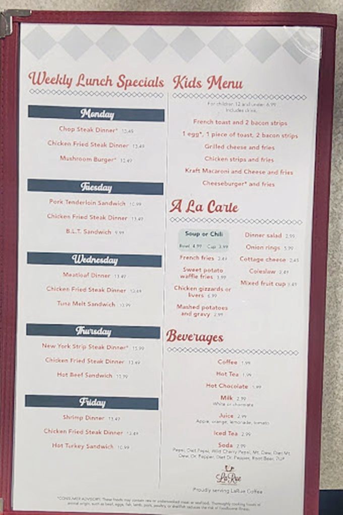 The weekly specials board reads like a love letter to Midwestern comfort food. Chicken fried steak appears so often it deserves its own permanent residency.