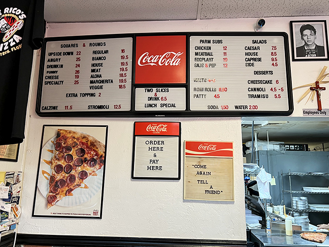 A menu board that cuts straight to the chase&mdash;no molecular gastronomy or deconstructed nonsense here. Just honest-to-goodness pizza paradise.