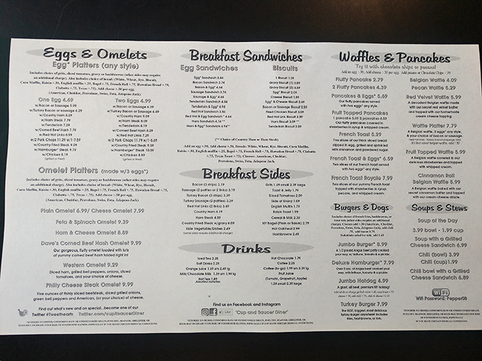The menu&mdash;a roadmap to happiness. No need for fancy descriptions when the classics speak for themselves. Breakfast all day? That's not a luxury, that's a necessity.