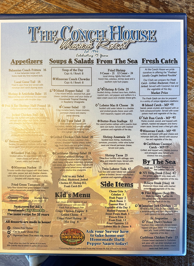 This menu reads like a love letter to Florida's coastal bounty, with datil pepper-spiced Minorcan specialties that tell St. Augustine's unique culinary story.