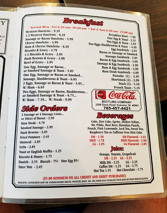 This menu isn't trying to reinvent the wheel&mdash;it's perfecting it. Classic breakfast offerings that have fueled Hoosiers for generations, no food influencer required.