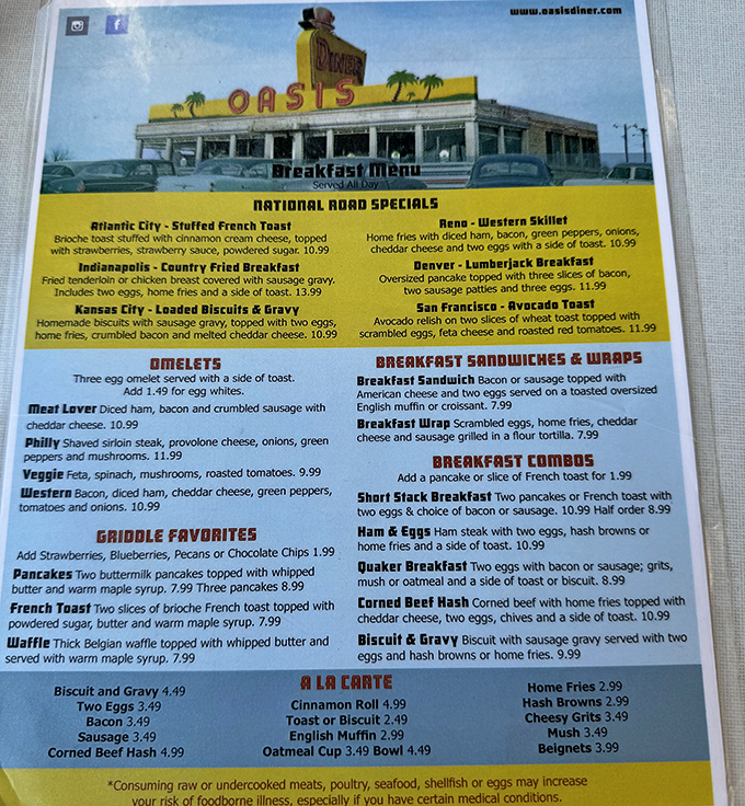 The menu reads like a cross-country road trip, with breakfast specials named after American cities. Indianapolis gets the country-fried steak &ndash; fitting for a state that knows its comfort food.