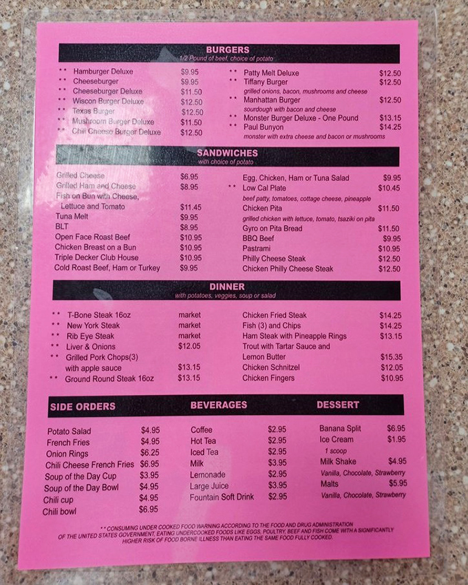 The legendary pink menu &ndash; a roadmap to happiness printed on paper. No QR codes here, just time-tested classics waiting to be discovered.
