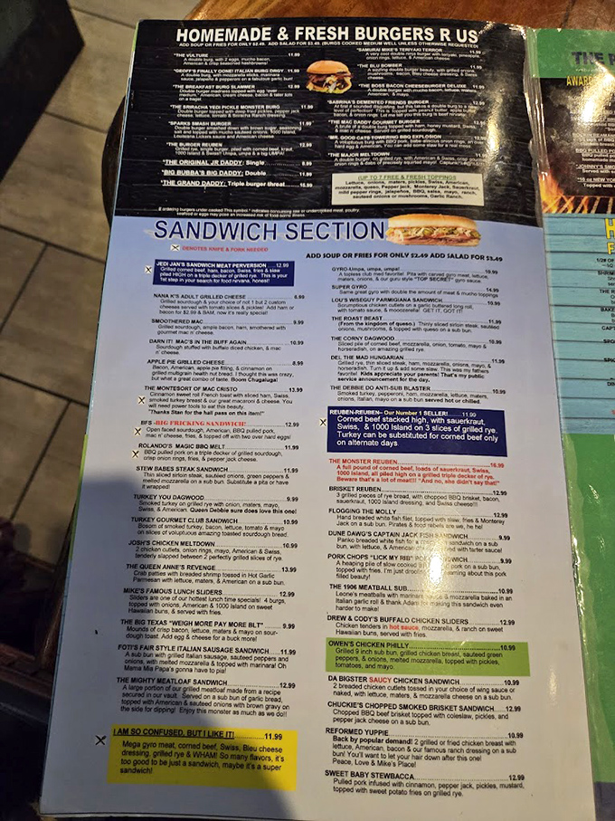 The menu at Mike's Place isn't just extensive &ndash; it's practically a novella. With this many sandwich options, decision paralysis is the first course.