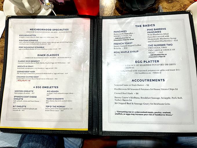 A menu that doesn't need fancy fonts or pretentious descriptions. Just honest breakfast classics that have earned their place through decades of deliciousness.