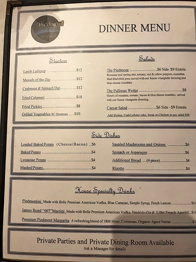 A menu that doesn't overwhelm but impresses&mdash;from Lamb Lollipops to the Piedmontini cocktail, each offering promises a carefully crafted experience.