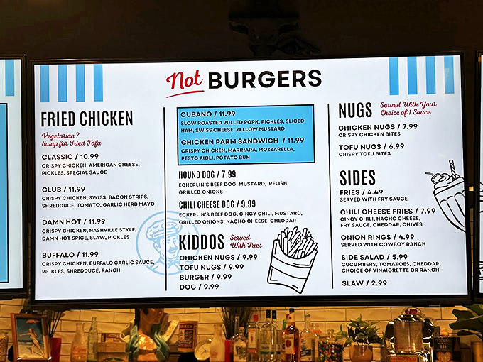 The menu board reveals Milkman's true identity: a temple of smashed burgers with delicious detours into fried chicken territory and nostalgic sides.