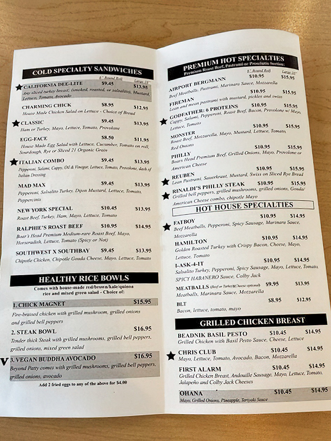 This menu isn't just a list&mdash;it's a roadmap to happiness with stars marking the must-tries like treasure on a culinary map.