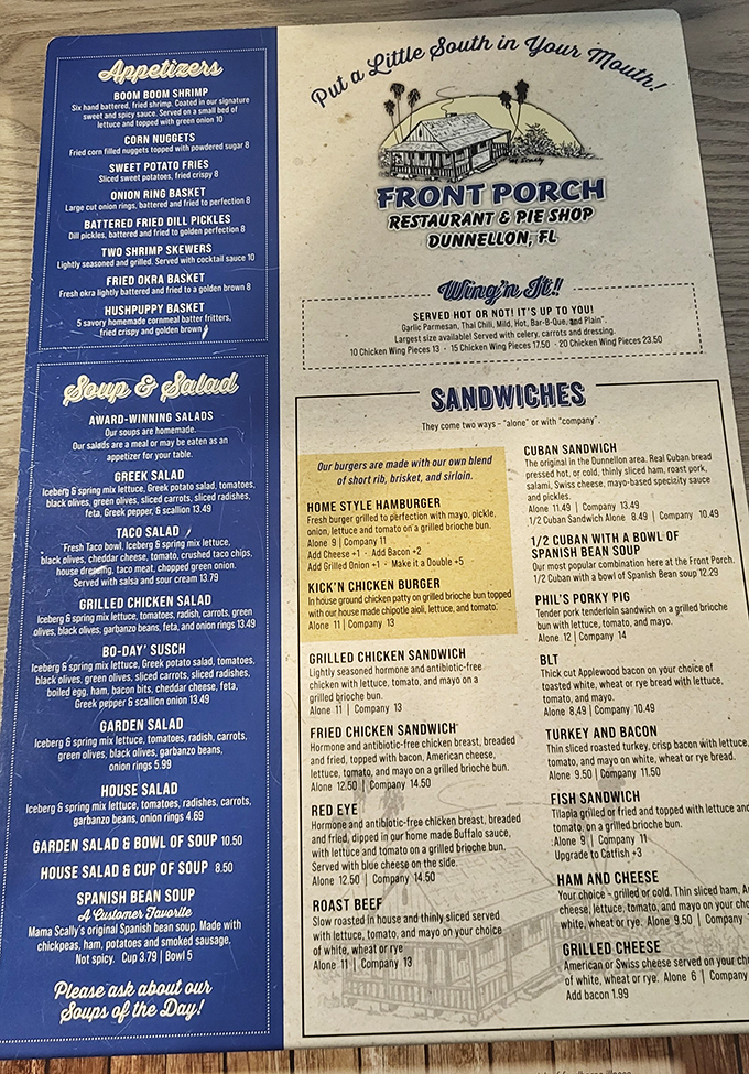 The menu reads like a love letter to Southern comfort, each dish promising the kind of satisfaction no green smoothie could ever deliver.