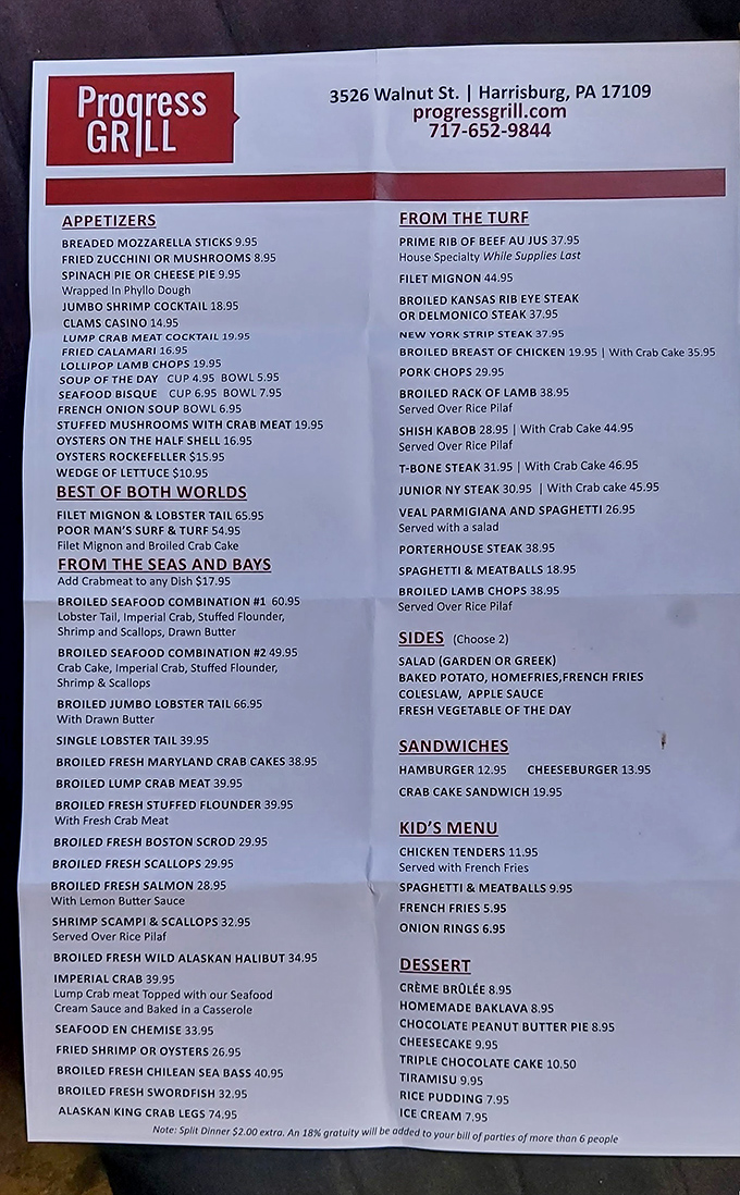 The menu reads like a love letter to classic American dining—where "fusion" means perfectly marrying land and sea, not confusing your taste buds.