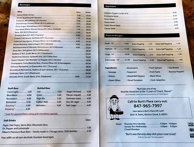 A menu that doesn't need fancy fonts or flowery descriptions&mdash;just the honest promise of pizza perfection and those legendary mozzarella sticks.