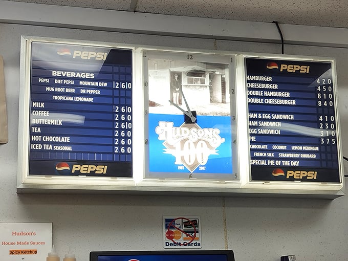 The menu board at Hudson's is refreshingly straightforward. No need for fancy descriptions when you've mastered the basics.