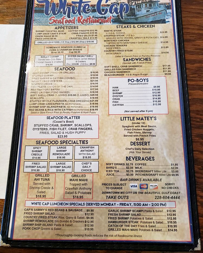 This menu isn't just a list &ndash; it's a treasure map. Each item represents buried gold in the form of perfectly prepared Gulf Coast delicacies.