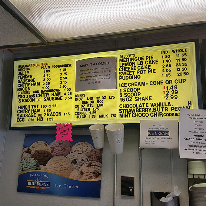 A menu board that's stood the test of time. From breakfast biscuits to homemade desserts, it's like reading a love letter to Southern comfort food.