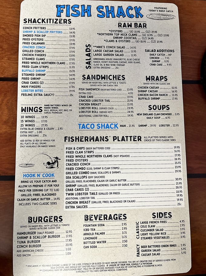 The menu reads like a love letter to the sea, with tacos sporting cartoon characters that are almost too cute to eat.