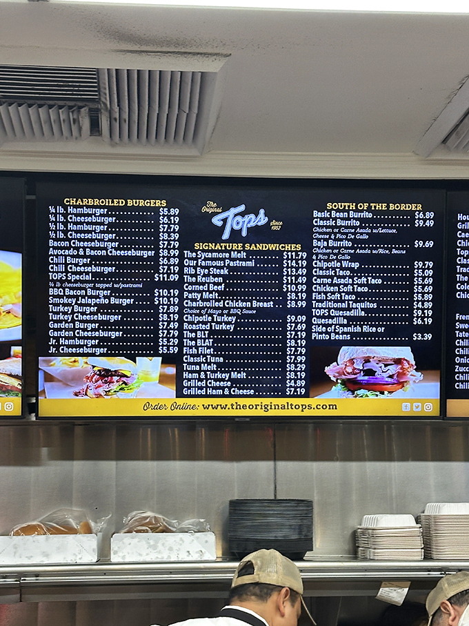 This menu board isn't just a list of options—it's a roadmap to happiness with destinations like "Famous Pastrami" and "Avocado Bacon Cheeseburger."