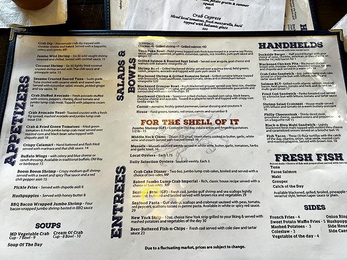 The menu reads like a greatest hits album of Chesapeake Bay cuisine, minus the filler tracks nobody wants.