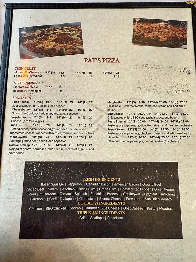 The menu reads like a love letter to Italian-American cuisine, with thin-crust pizzas taking center stage in this Chicago institution.