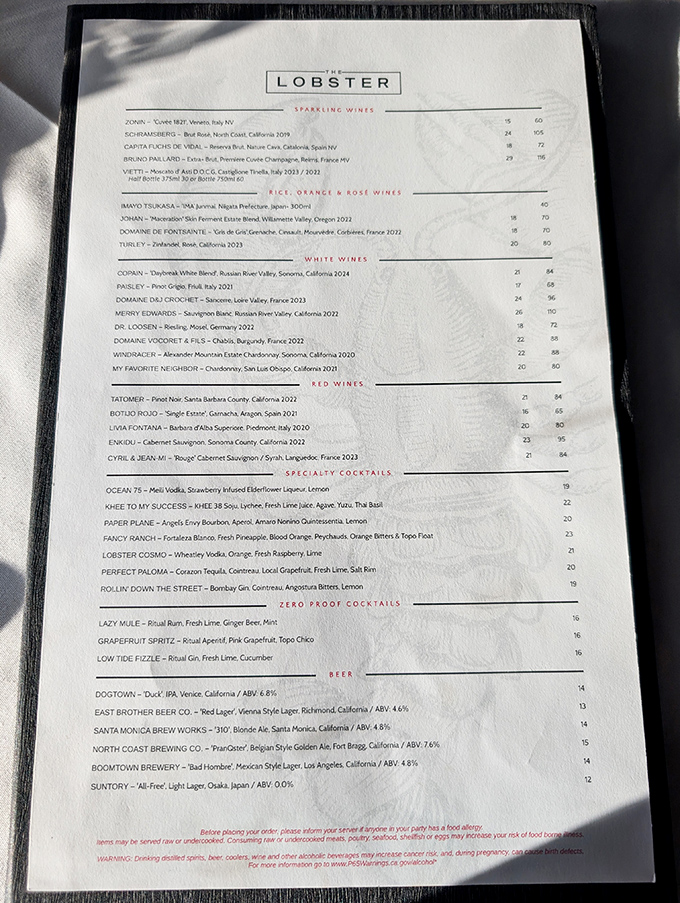 The wine and cocktail list reads like a love letter to coastal dining, with options that pair perfectly with everything from oysters to grilled lobster.