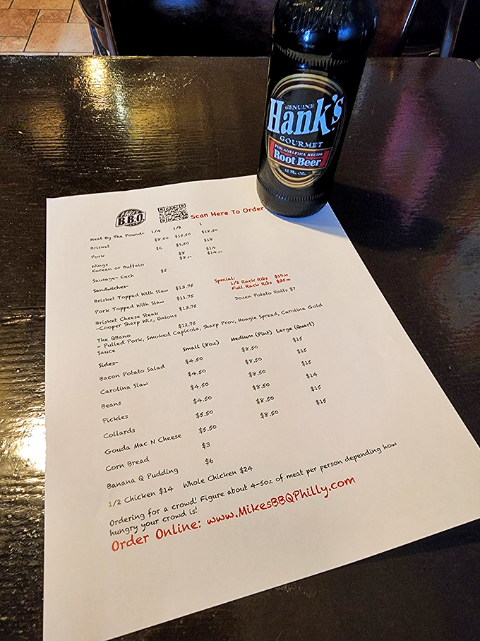 A menu that doesn't need fancy fonts or flowery descriptions—just the promise of smoked meat perfection and sides that refuse to be upstaged.