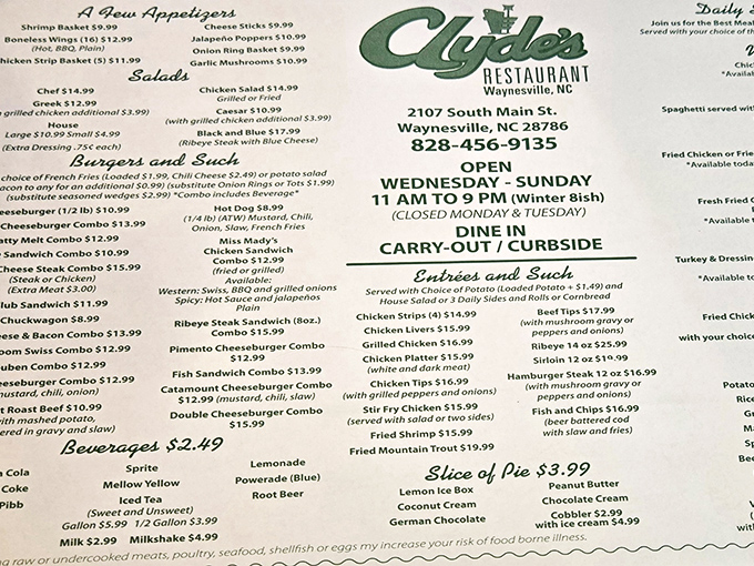 The menu at Clyde's reads like a love letter to American classics &ndash; straightforward, unpretentious, and promising satisfaction without needing fancy food terminology.