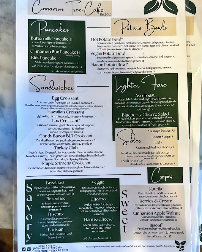 A menu that reads like a love letter to breakfast enthusiasts – where deciding between savory bowls and sweet crepes becomes life's hardest decision.