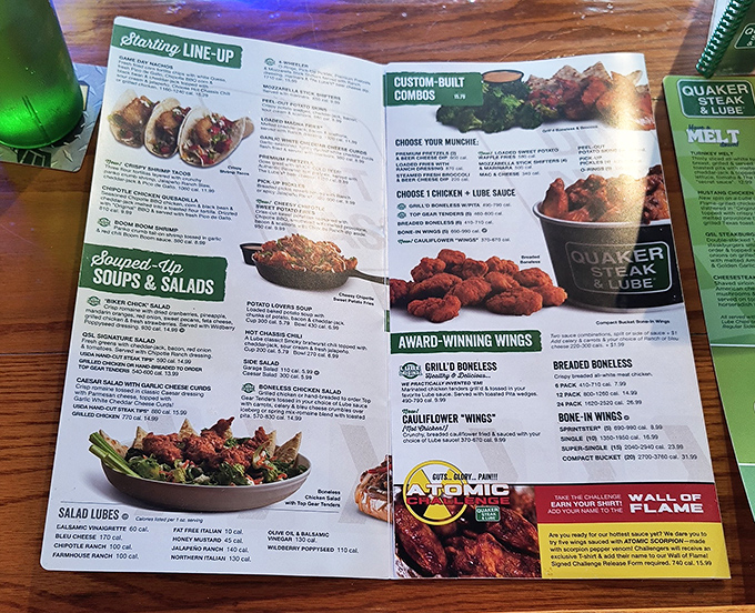 The menu reads like a roadmap to flavor country, with pit stops for award-winning wings, custom-built combos, and burgers that deserve their own trophy case.