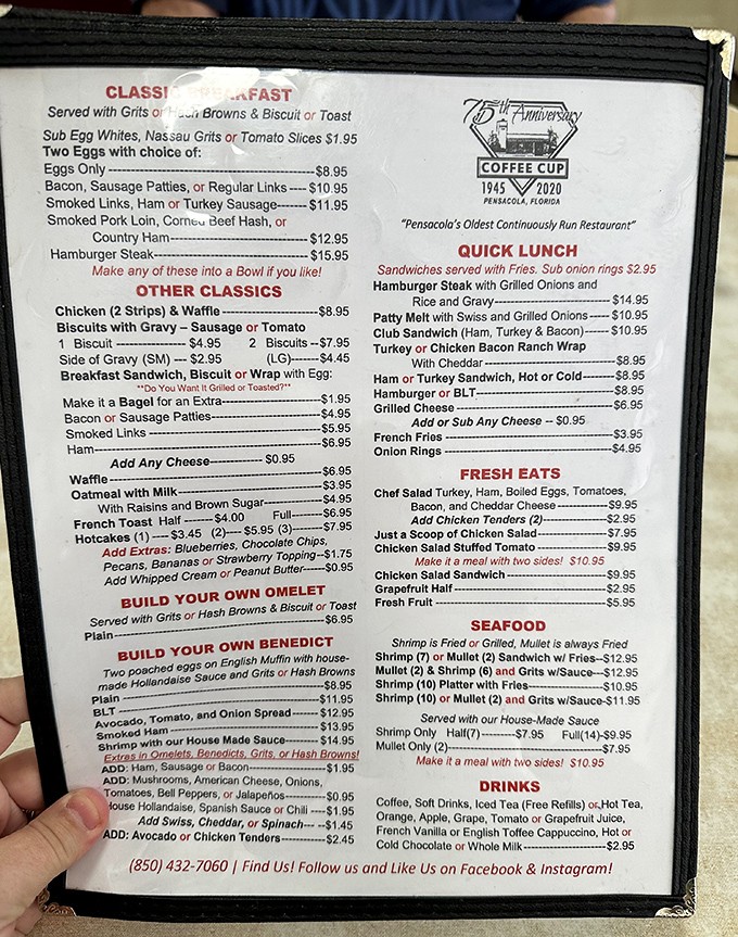 A menu that hasn't surrendered to food trends or fancy descriptions. Just straightforward breakfast classics that have stood the test of time.