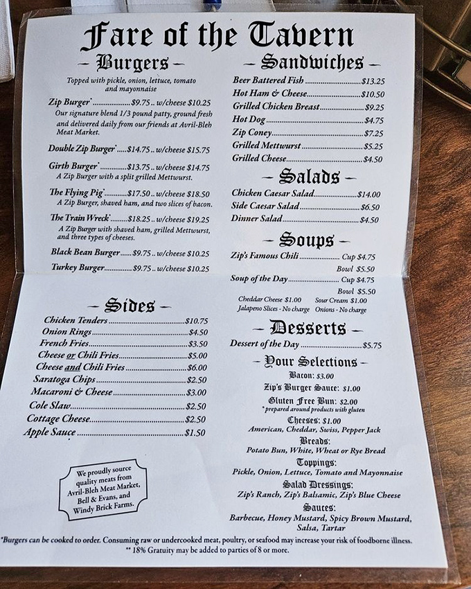 The menu at Zip's reads like burger poetry &ndash; from the classic Zip Burger to the mountainous Train Wreck, each option promises a different path to satisfaction.