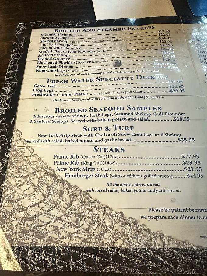 The menu tells the real story&mdash;a seafood lover's dream featuring everything from gator tail to snow crab legs.