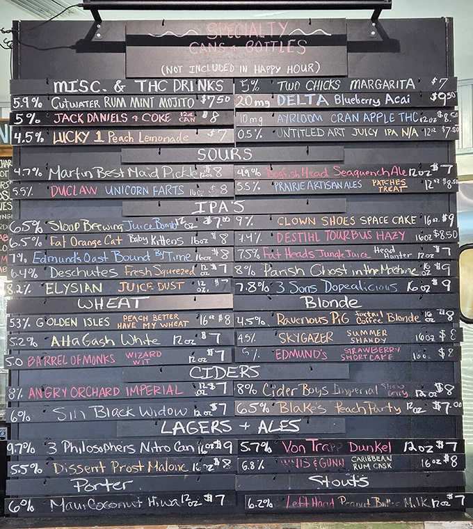 This drink menu board reads like a mixtape of liquid joy&mdash;with names like "Unicorn Farts" and "Clown Shoes Space Cake" that are impossible to order with a straight face.