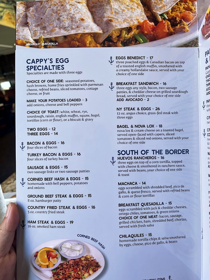The menu at Cappy's reads like a love letter to breakfast classics&mdash;three eggs any style, loaded potatoes, and that legendary country fried steak.