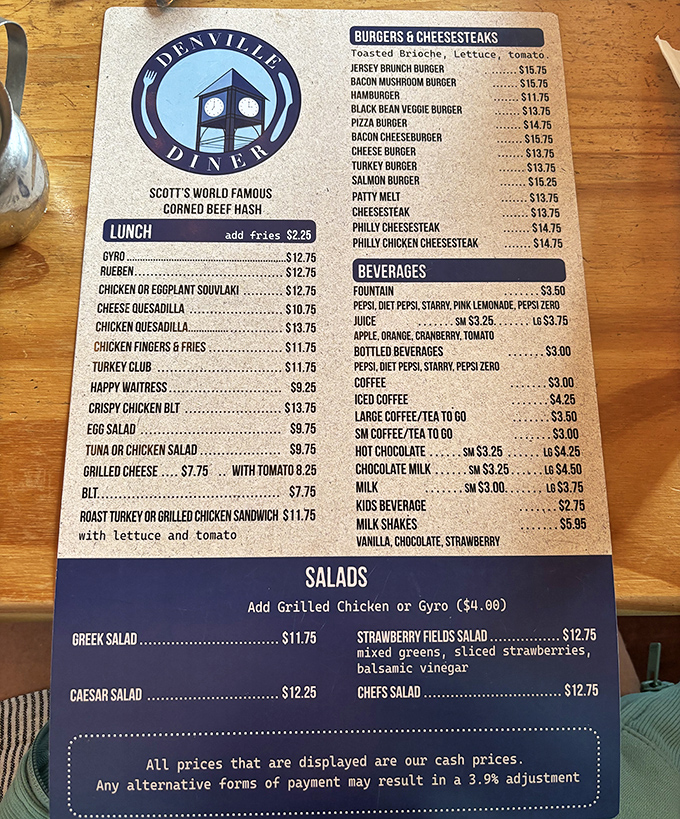 The menu reveals local treasures like "Scott's World Famous Corned Beef Hash" &ndash; a phrase that proves to be deliciously accurate.