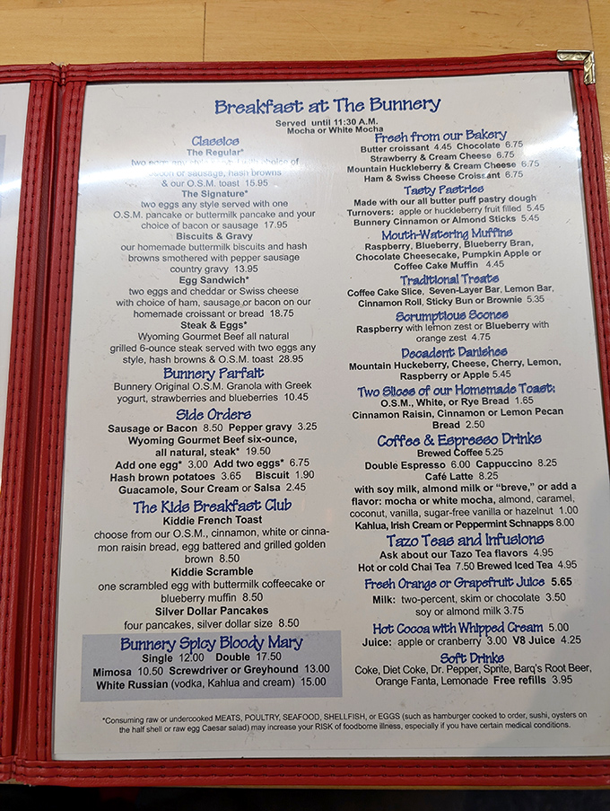 Some read novels before bed; I read breakfast menus. This one's a page-turner with a plot twist of O.S.M. bread.