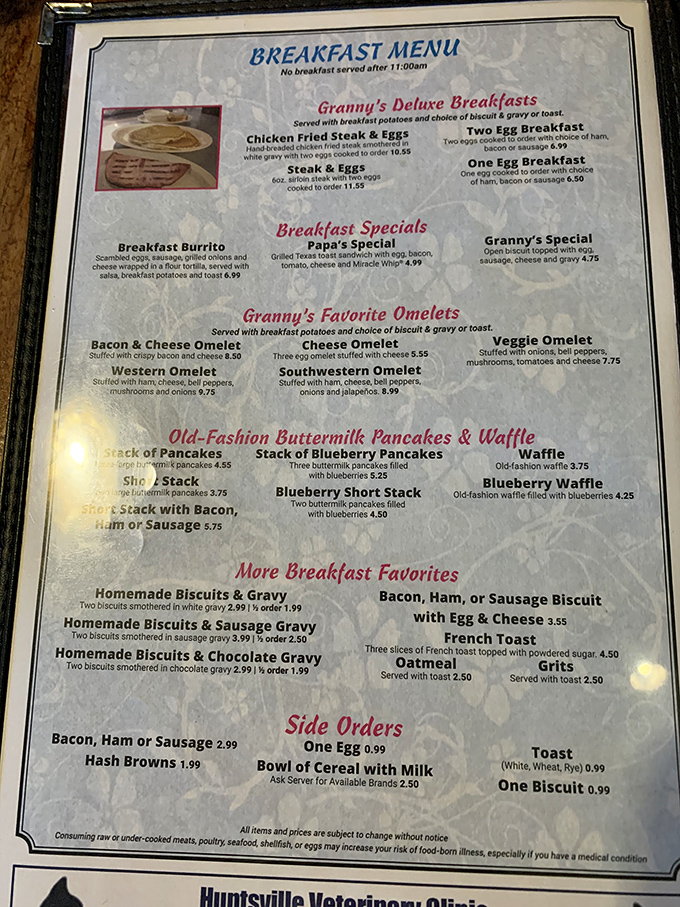 A breakfast menu that doesn't need fancy fonts or pretentious descriptions&mdash;just the promise of homemade biscuits and chocolate gravy worth waking up for.