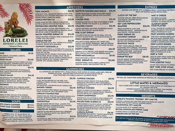 Food is the universal language at Lorelei, with a menu that speaks fluent Florida Keys—from tuna nachos to their legendary key lime pie.