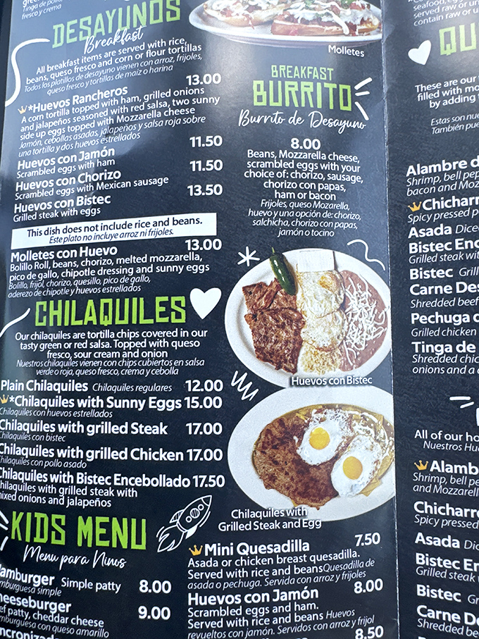 The breakfast menu reveals morning offerings that make standard American pancakes seem like a participation trophy in the flavor Olympics.