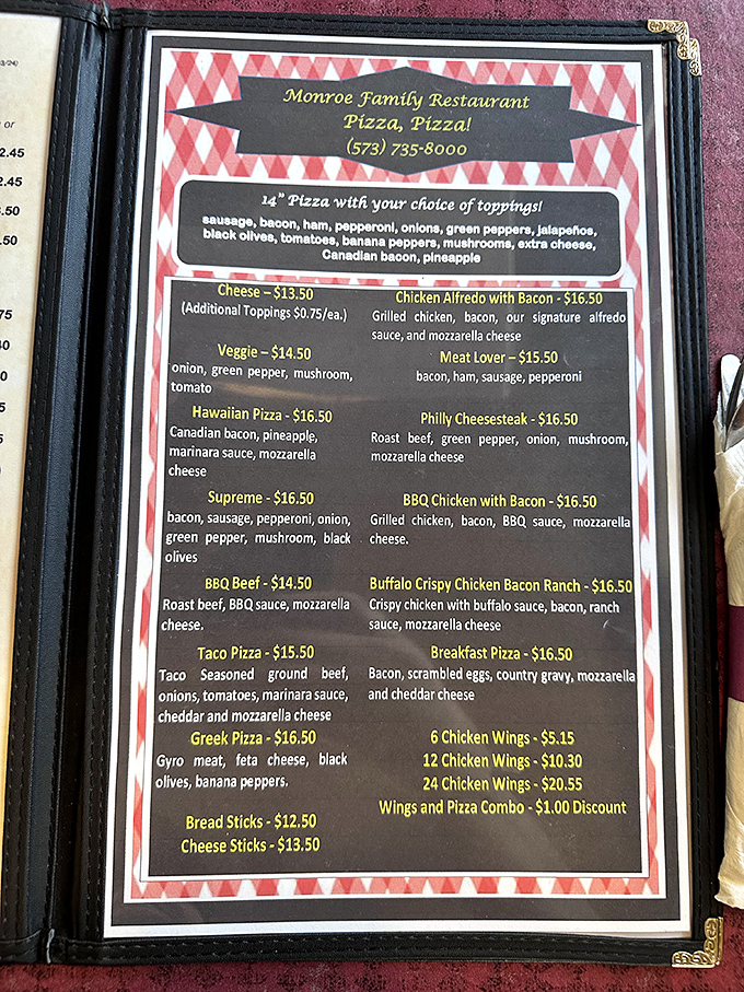 The menu's red-checkered border isn't just decoration&mdash;it's a warning sign that diet plans come here to die deliciously.