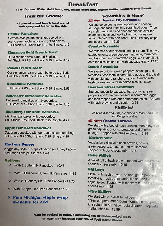 This menu isn't just a list of options&mdash;it's a roadmap to happiness with detours through pancake paradise and omelet nirvana.