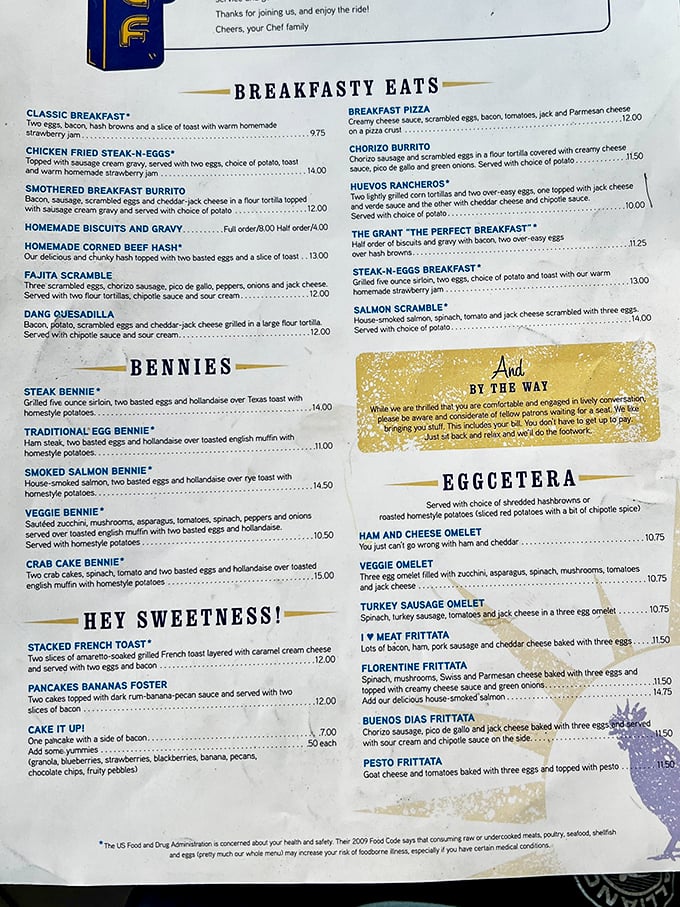 This menu reads like a breakfast lover's diary &ndash; every page filled with delicious possibilities and clever wordplay.