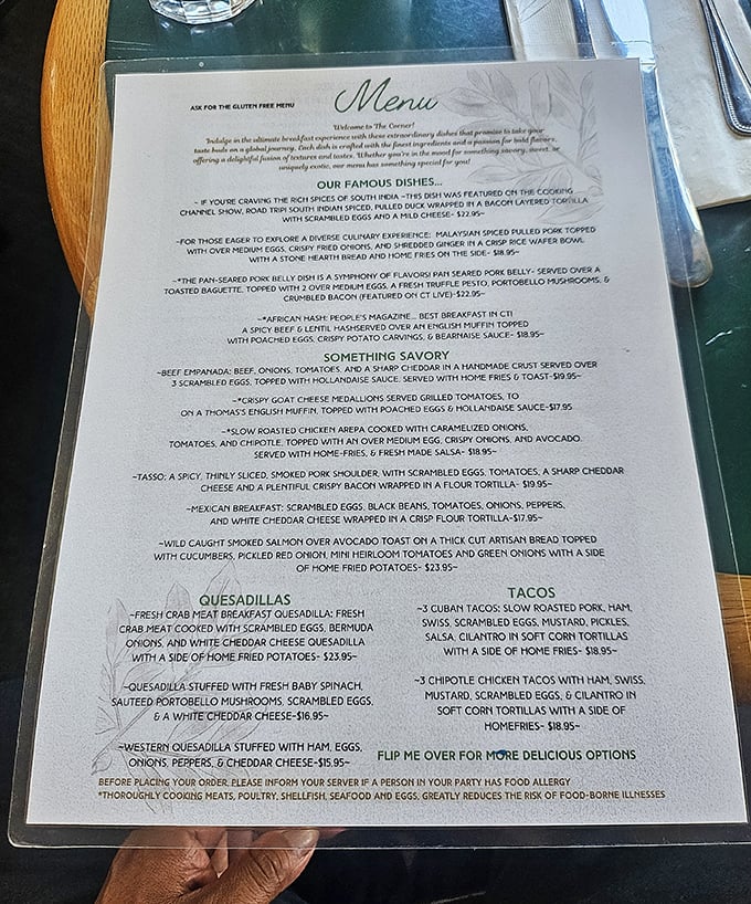 A menu that reads like a love letter to morning meals, with options that make decisions delightfully difficult.