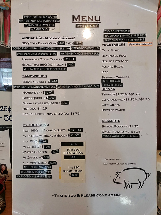 This menu board reads like a love letter to Southern cooking, with prices that won't require a second mortgage.