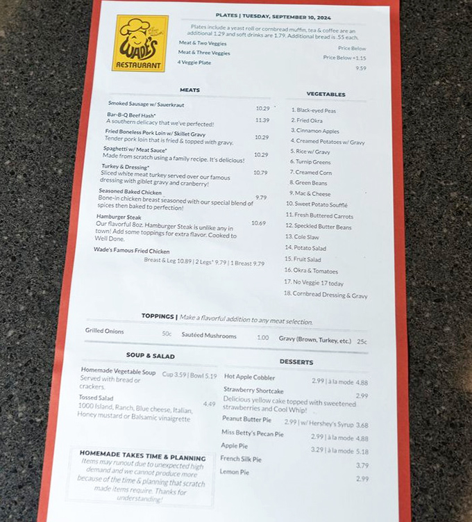 This menu reads like a love letter to Southern cooking, with prices that won't require a second mortgage.