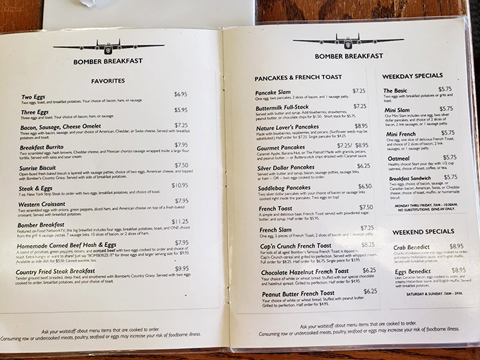 A menu that reads like a love letter to morning hunger, with prices from a happier time.