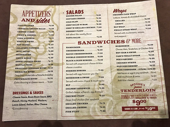 The menu reads like a Midwestern manifesto of deliciousness – no fancy fonts, just straight talk about serious food.